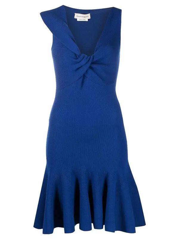 Alexander McQueen Knotted Asymmetric Neckline Dress - Blue