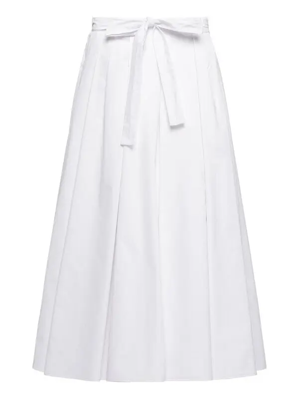Prada Pleated Poplin Midi Skirt - White