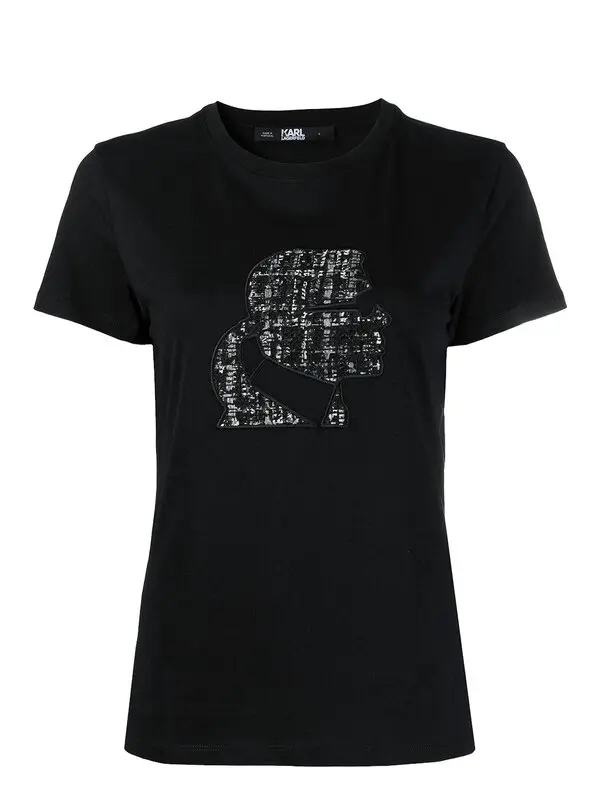 Karl Lagerfeld Tweed-embellished Jersey T-shirt - Black