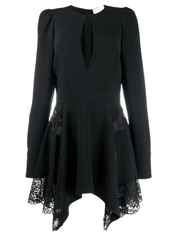 Stella McCartney Asymmetric Floral Lace Mini Dress - Black