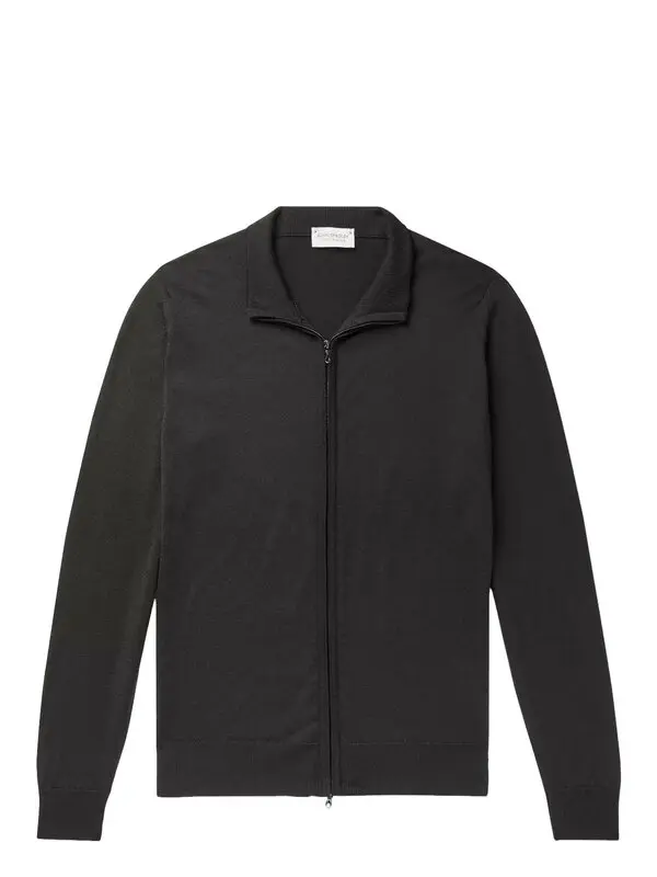 John Smedley Merino Wool Zip-up Cardigan - Black
