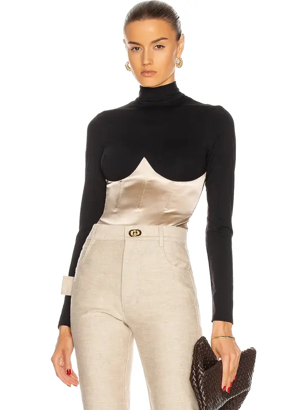 Fleur Du Mal Mock Neck Long Sleeve Bodysuit - Black & Bone