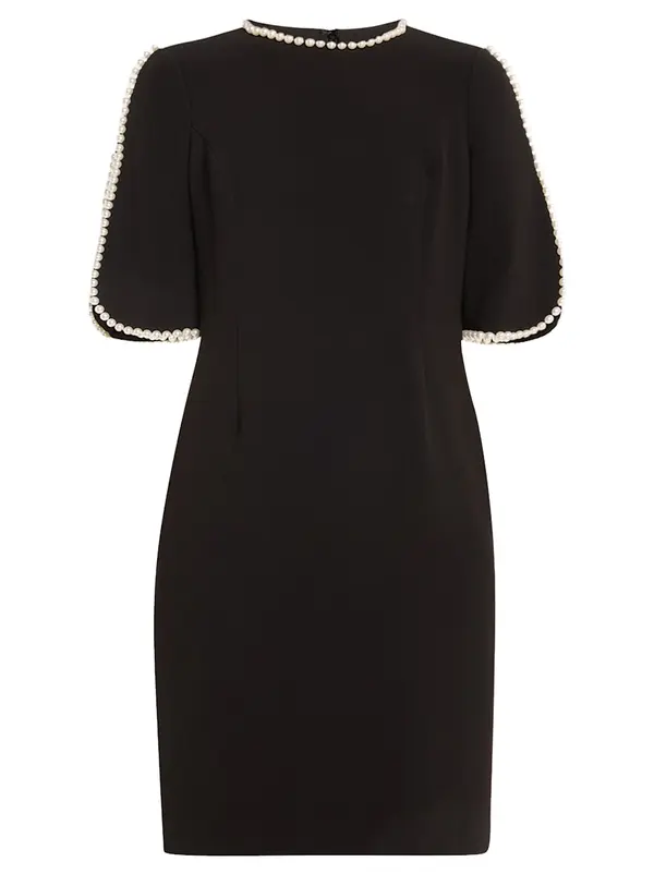Rickie Freeman For Teri Jon Pearl Trimmed Sheath Dress - Black