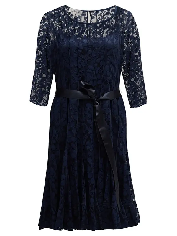 Rickie Freeman For Teri Jon 3/4-sleeve Lace Overlay Cocktail Dress - Navy