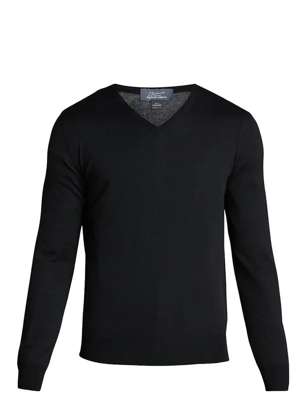 Bergdorf Goodman Solid Cashmere V-neck Pullover Sweater - Black