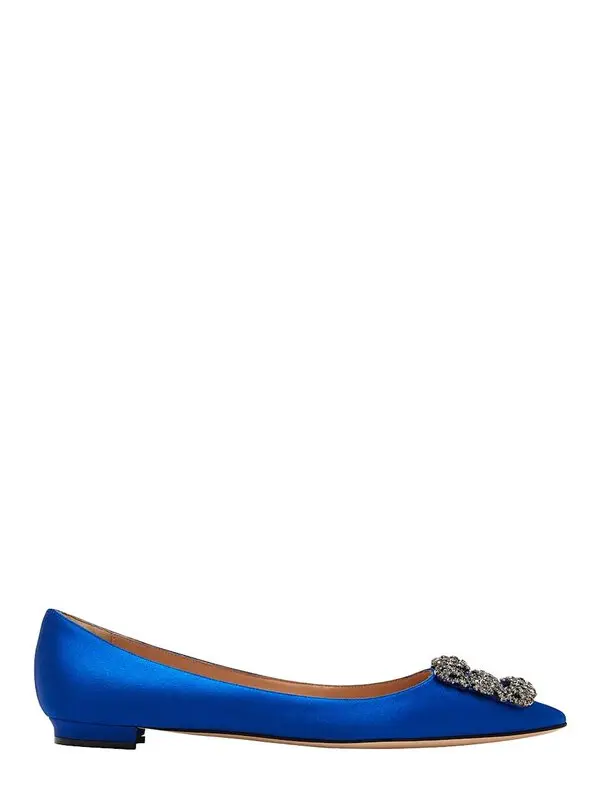 Manolo Blahnik Hangisi Crystal-buckle Satin Flat - Blue