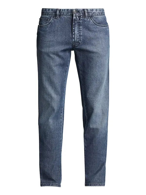 Brioni Dark-wash Stretch-denim Jeans - Navy