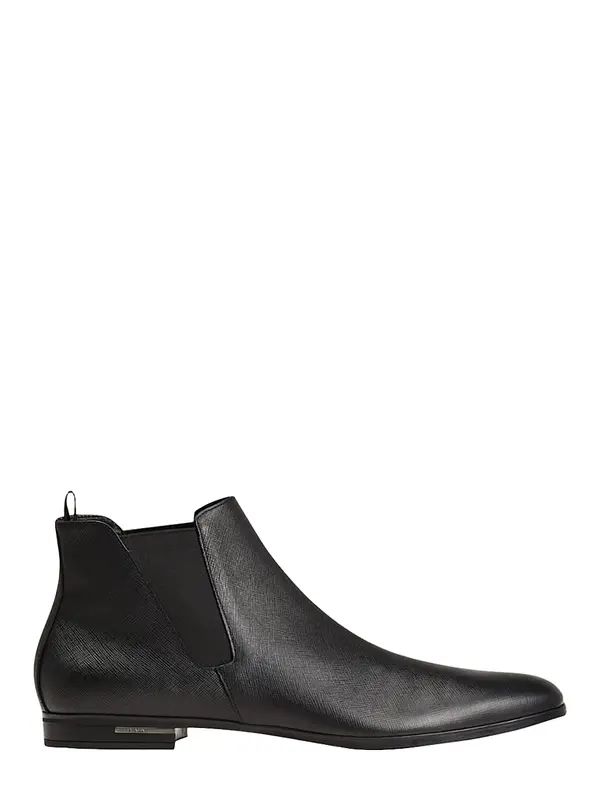 Prada Saffiano Leather Chelsea Boots - Black