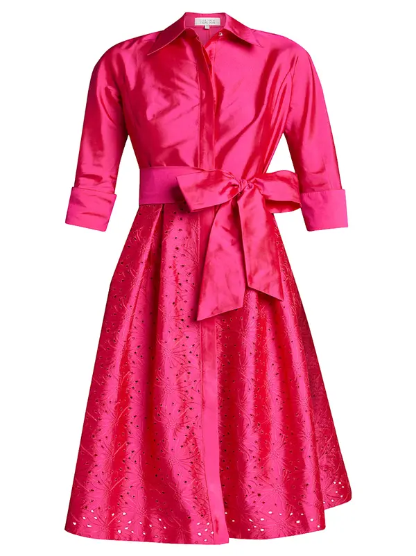 Rickie Freeman For Teri Jon Taffeta Shirt Dress - Hot Pink