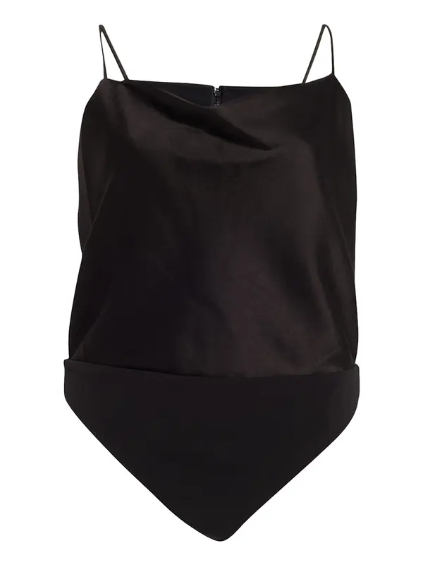 Alice + Olivia Harmon Satin Bodysuit - Black