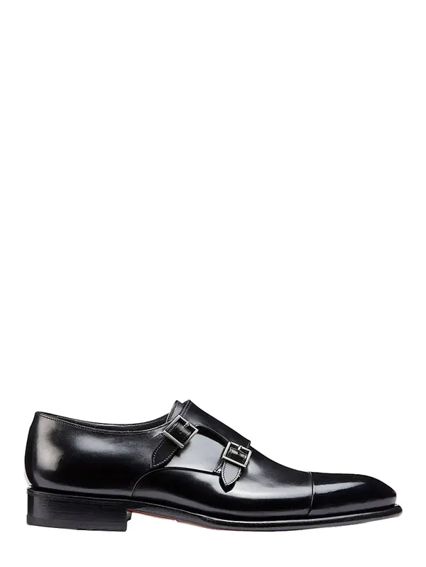 Santoni Ira Double-monk Leather Loafers - Black