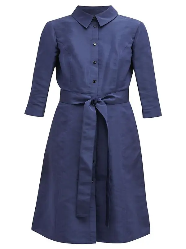 Carolina Herrera Faille 3/4-sleeve Shirtdress - Dkblue