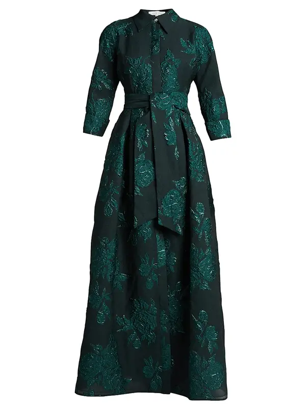 Rickie Freeman For Teri Jon Belted Jacquard Gown - Emerald
