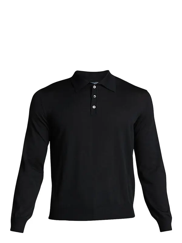 Bergdorf Goodman Long-sleeve Cashmere Polo Sweater - Black