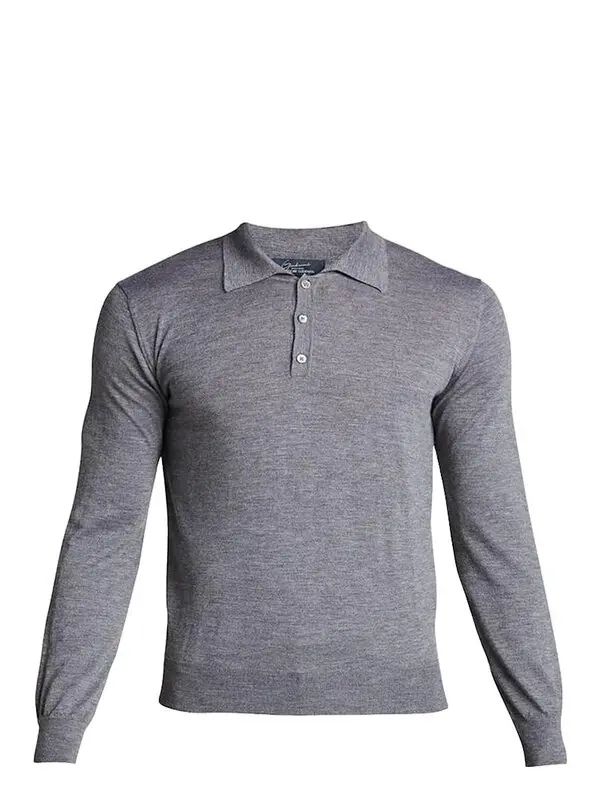 Bergdorf Goodman Long-sleeve Cashmere Polo Sweater - Medium Gray