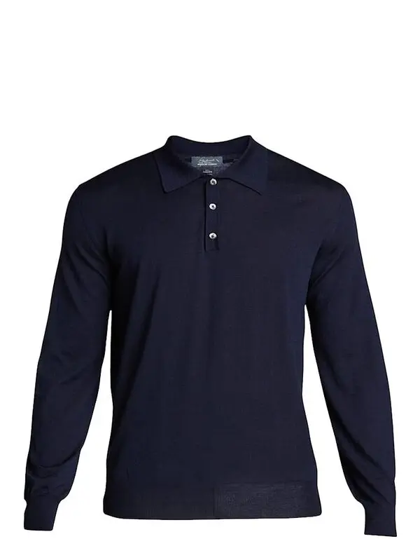 Bergdorf Goodman Long-sleeve Cashmere Polo Sweater - Navy