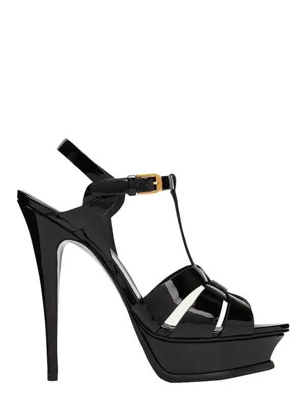 Saint Laurent Tribute Patent Platform Sandals - Black