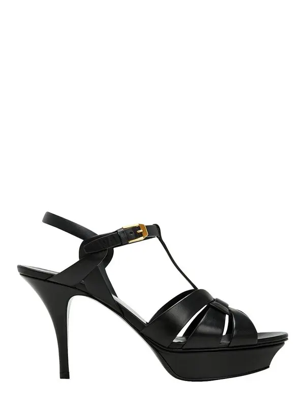 Saint Laurent Tribute Leather Platform Sandals - Black