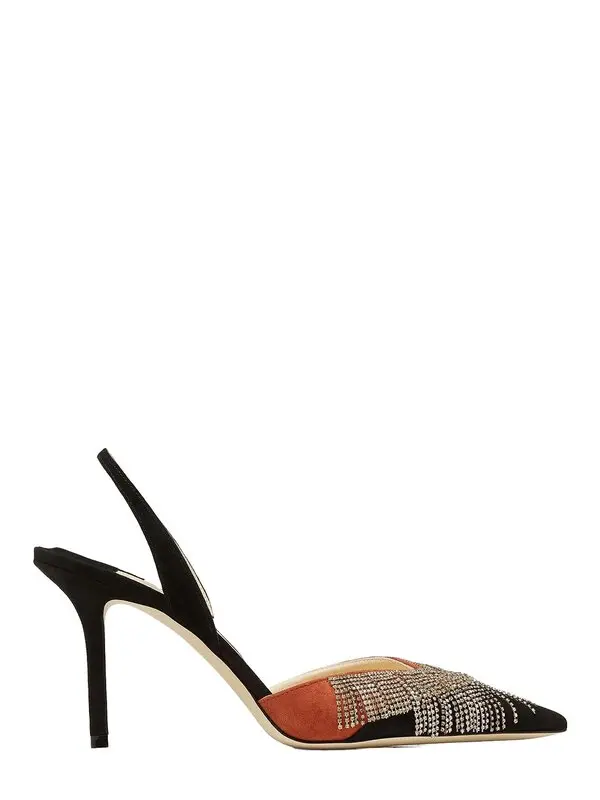 JIMMY CHOO Thia 85 Suede Crystal Embellished Pointed Toe Slingback Pumps - Black