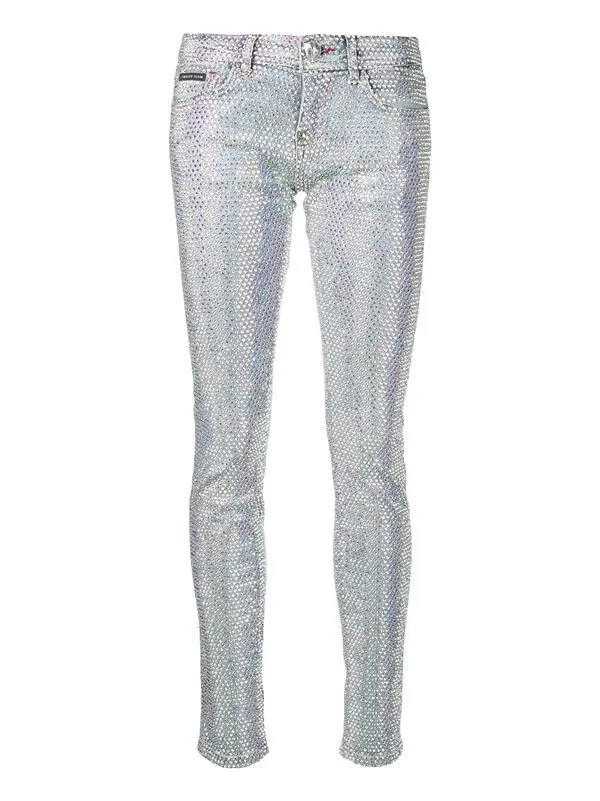 Philipp Plein Crystal Embellished Slim Fit Jeans - Blue