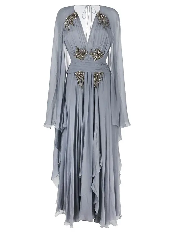 Alberta Ferretti Embellished Cape Gown - Grey