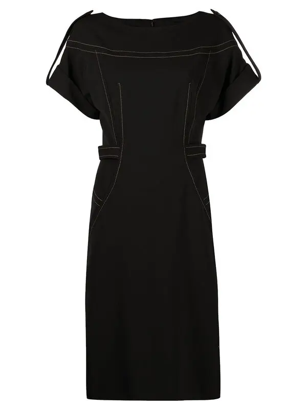 Alberta Ferretti Boat Neck Wool Dress - Black