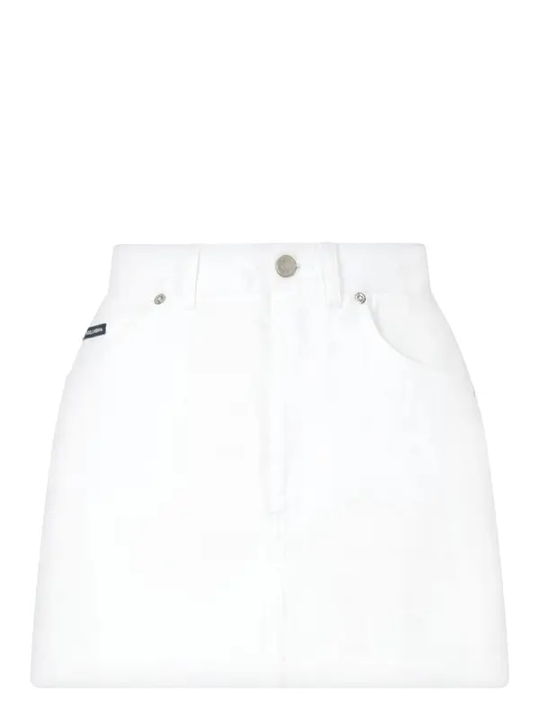 Dolce & Gabbana Logo Appliqué Denim Miniskirt - White