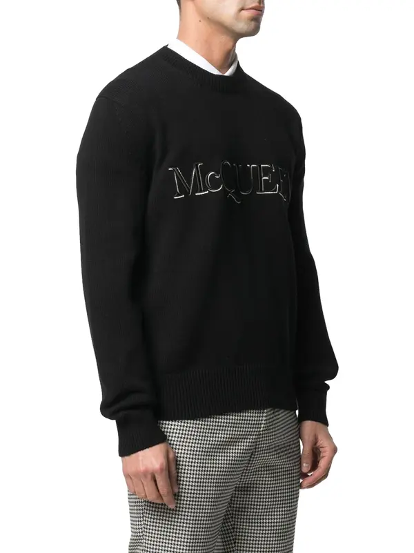 Alexander McQueen Logo-embroidered Knitted Jumper - Black