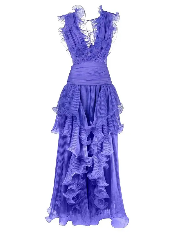Alberta Ferretti Ruffled Flounce Silk Gown - Blue