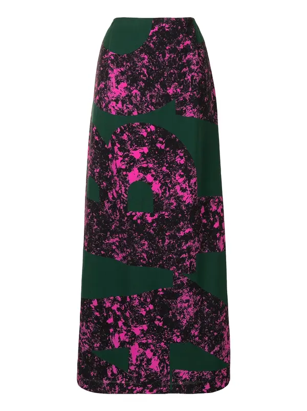 Colville Abstract Print Long Skirt - Green