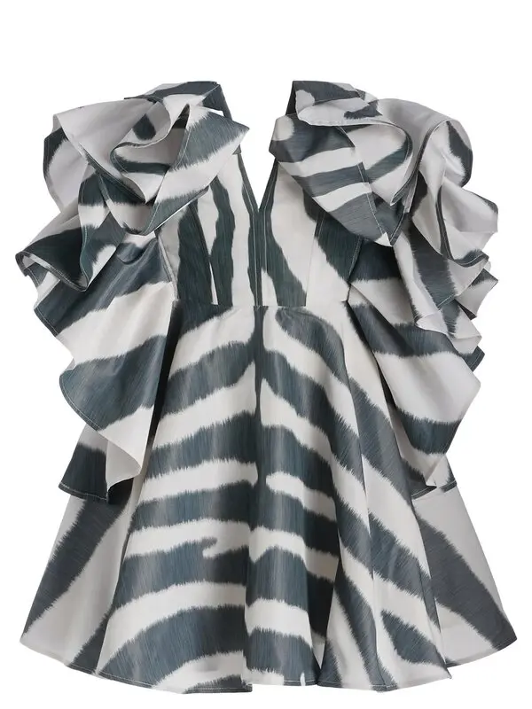 Carolina Herrera Printed Mini Dress With Ruffle Detailing - Black,white
