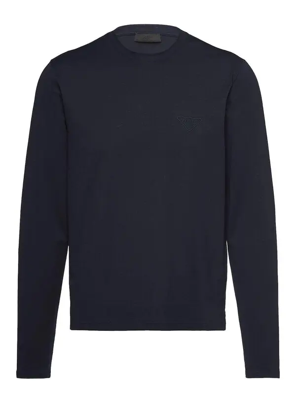 Prada Logo Plaque Long-sleeved T-shirt - Blue