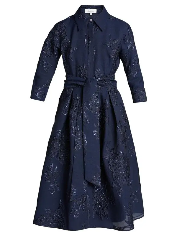Rickie Freeman For Teri Jon Metallic Jacquard Shirtdress - Navy