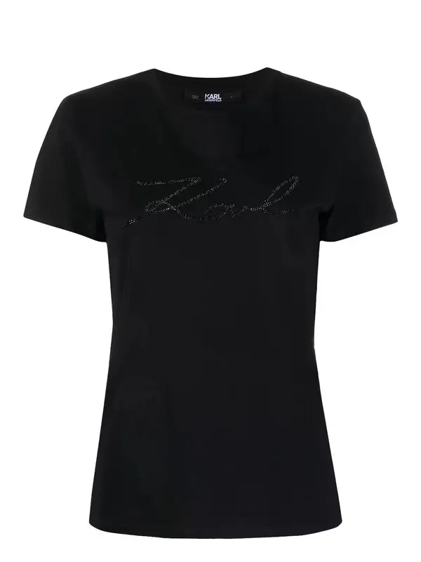 Karl Lagerfeld Karligraphy Crystal Cotton T-shirt - Black