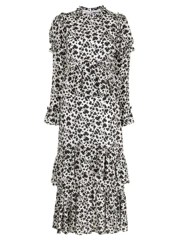 MACGRAW Parterre Blossom Print Midi Dress - White