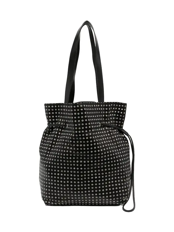 10 CORSO COMO Spot Print Leather Bucket Shoulder Bag - Black