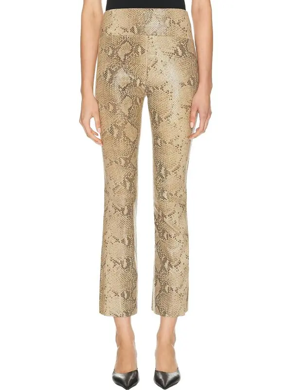 Sprwmn Ankle Flare Leg Pant - Beige Glossy Python