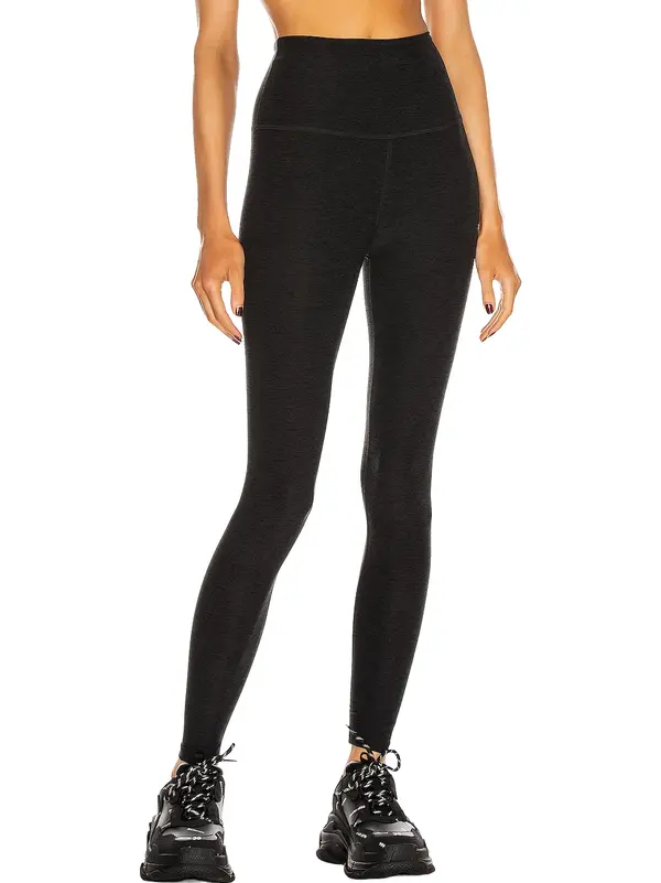 Beyond Yoga Spacedye Caught In The Midi High Waisted Legging In Black - Darkest Night