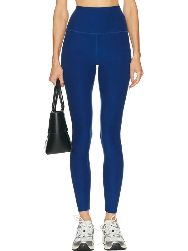 Beyond Yoga Spacedye Caught In The Midi High Waisted Legging In Black - Marine Blue Heather
