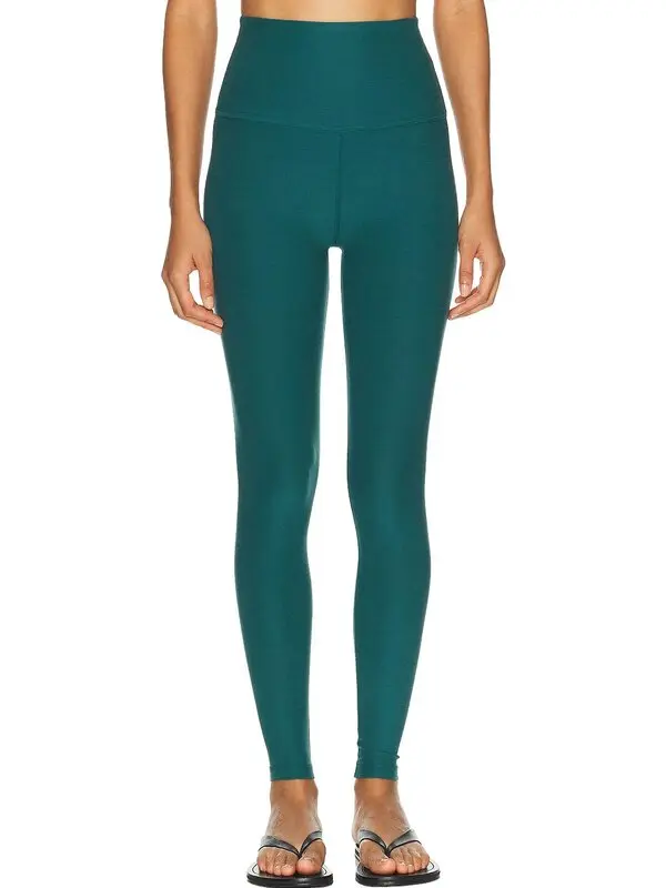 Beyond Yoga Spacedye Caught In The Midi High Waisted Legging In Black - Teal Sea Heather
