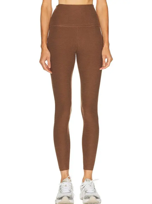 Beyond Yoga Spacedye Caught In The Midi High Waisted Legging In Black - True Chocolate Heather