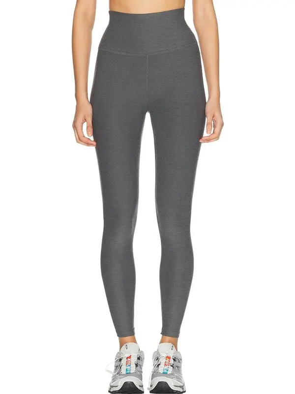 Beyond Yoga Spacedye Caught In The Midi High Waisted Legging In Black - True Gray Heather