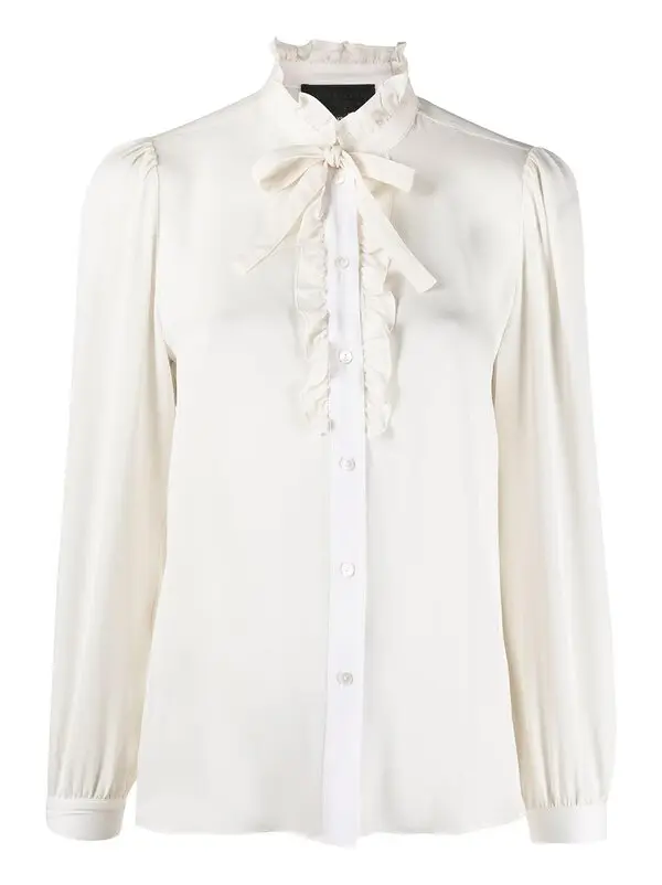 NILI LOTAN Ivory White Silk Sheer Ruffle-trim Blouse - Neutrals