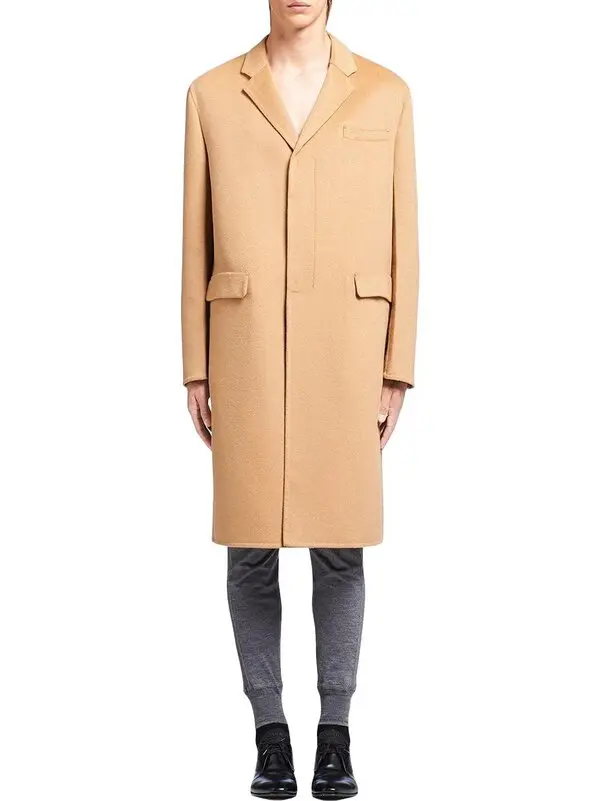 Prada Single-breasted Cashmere Coat - Brown
