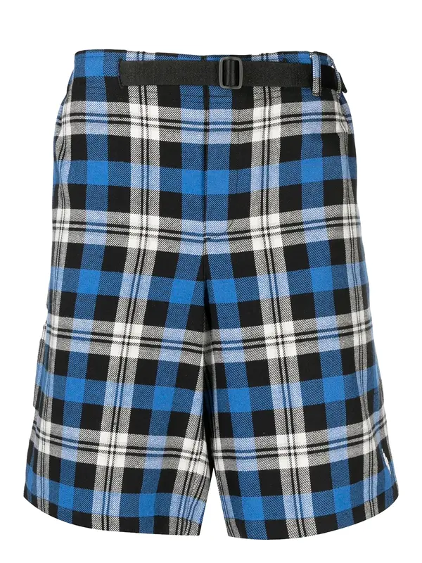 COUNTY OF MILAN Check-pattern Belted Shorts - Blue