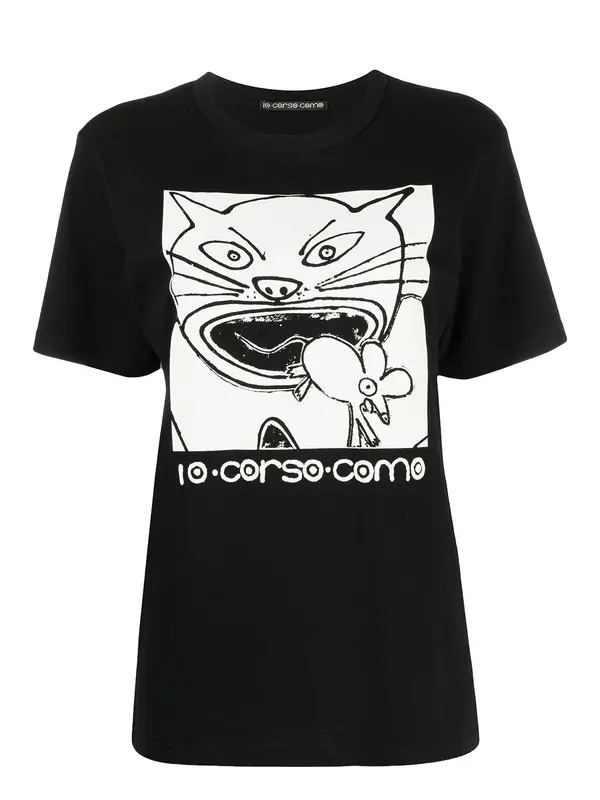 10 CORSO COMO Cat-print Cotton T-shirt - Black