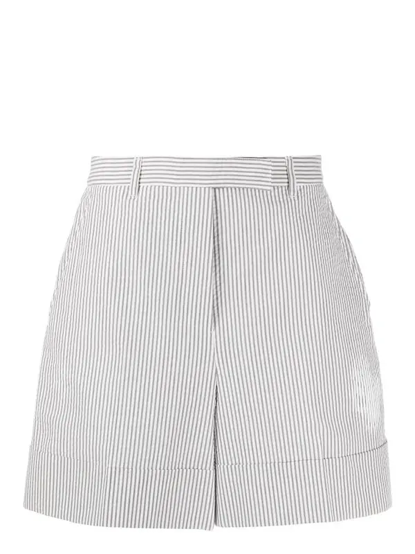 Thom Browne High-waist Striped Seersucker Shorts - Grey