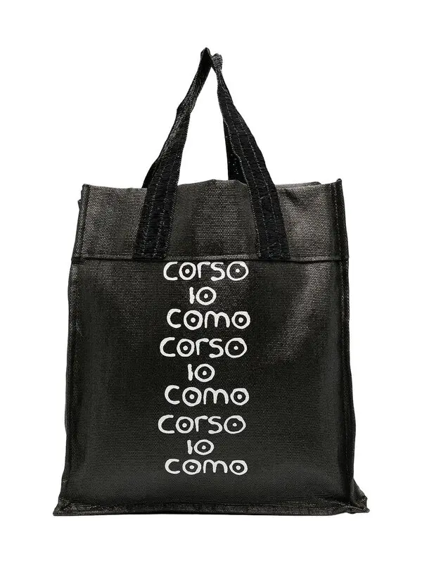 10 CORSO COMO Logo-print Raffia Tote Bag - Black