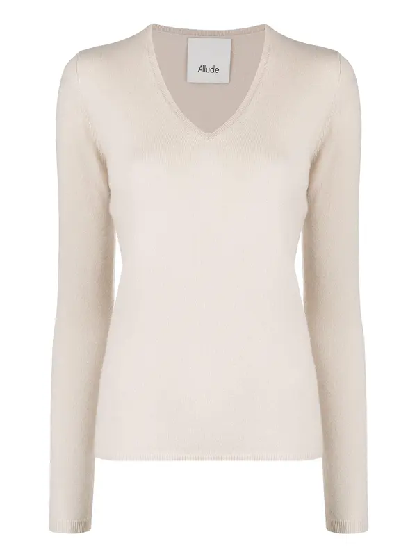 ALLUDE V-neck Cashmere Jumper - Neutrals