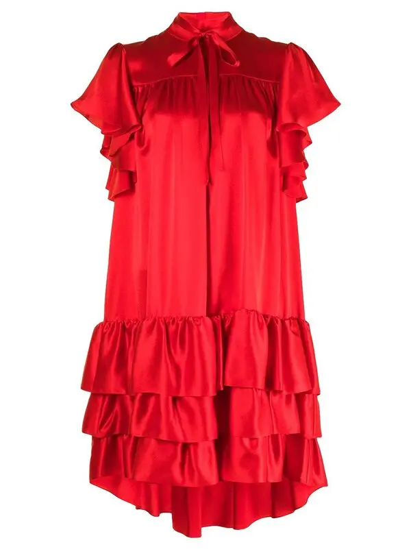 Adam Lippes Flounce Sleeve Shift Dress - Red